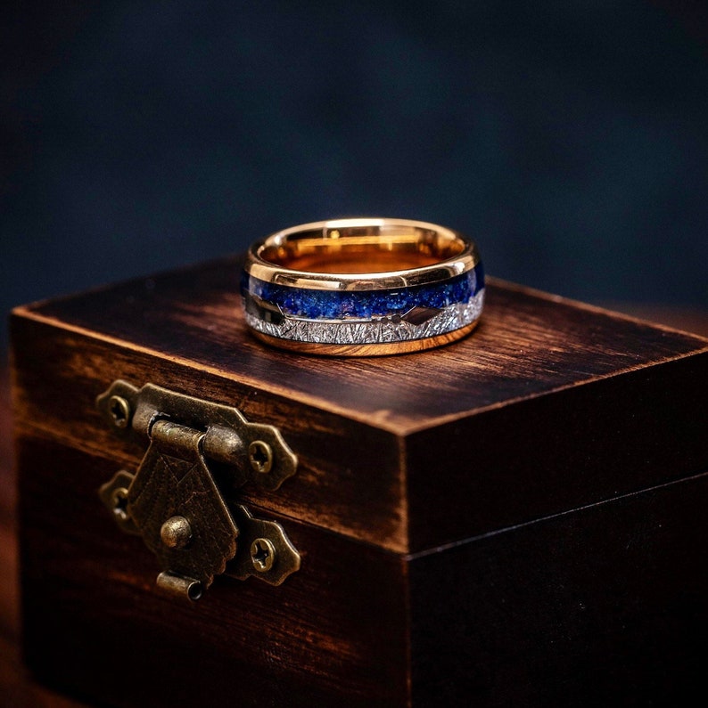 Rose GOLD & LAPIS LAZULI Wedding Band Meteorite Wedding Band - Etsy