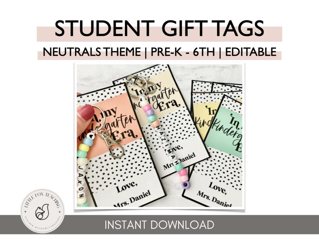Neutral Boho Student Gift Tag, Editable PDF (instant Download) - Etsy
