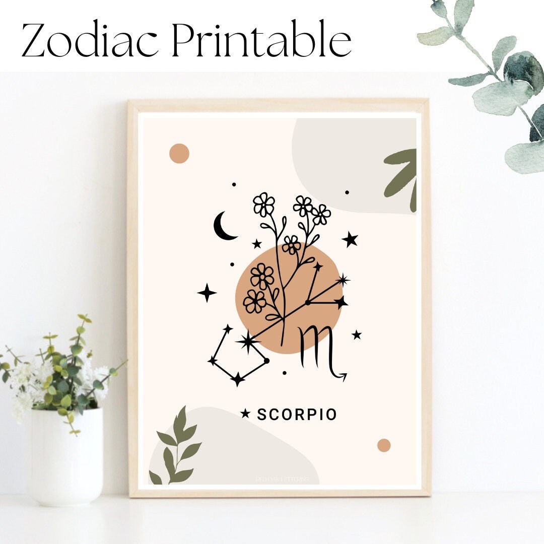 Zodiac Printable - Scorpio, Digital Download, Zodiac Print, Zodiac ...