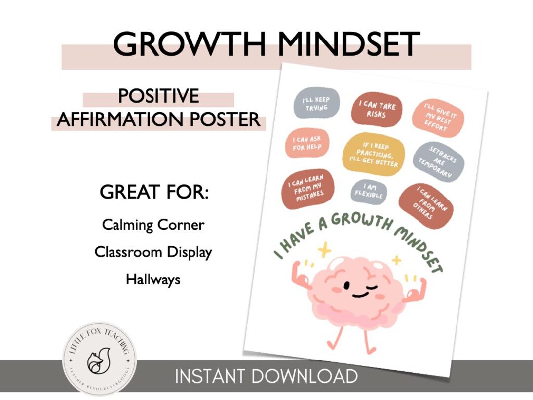 Growth Mindset Poster, Positive Affirmation Poster, SEL, Teacher Decor ...
