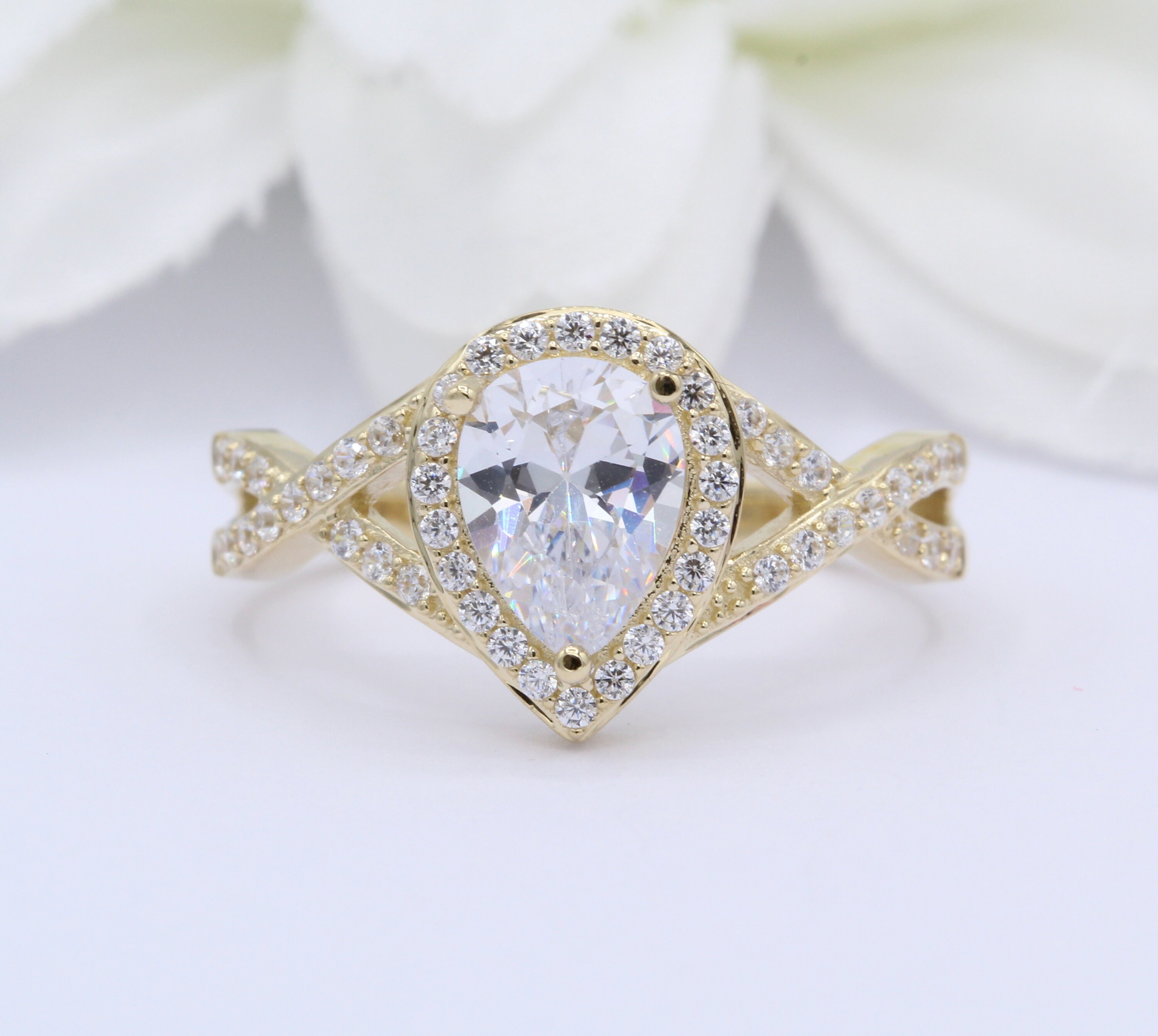 Halo Infinity Shank Art Deco Vintage Ring 1.25ct Teardrop Pear | Etsy