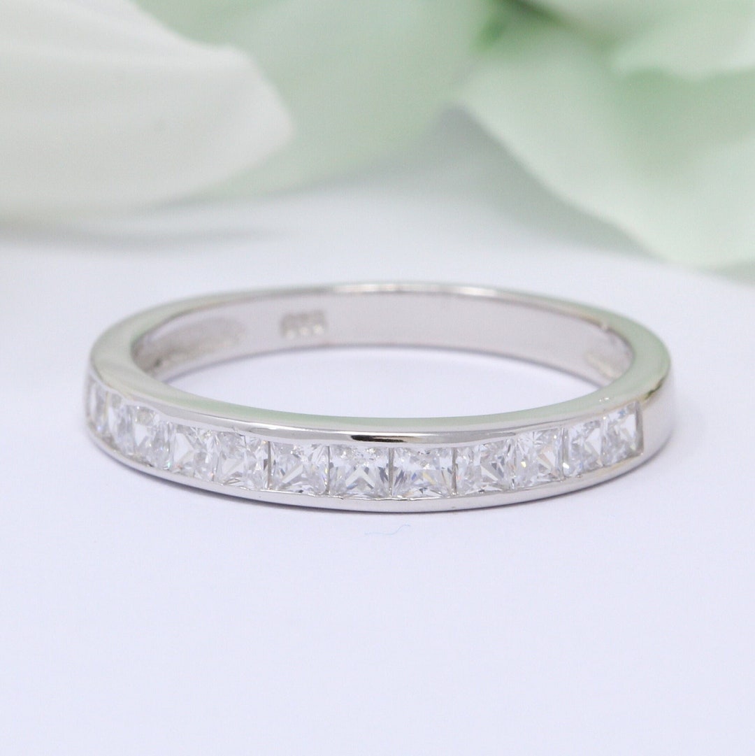 3mm Half Eternity Band Ring Invisible Princess Cut Simulated Diamond CZ ...