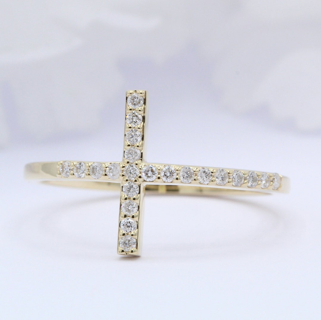 Petite Dainty Cross Ring Sideways Cross Ring Round Natural - Etsy