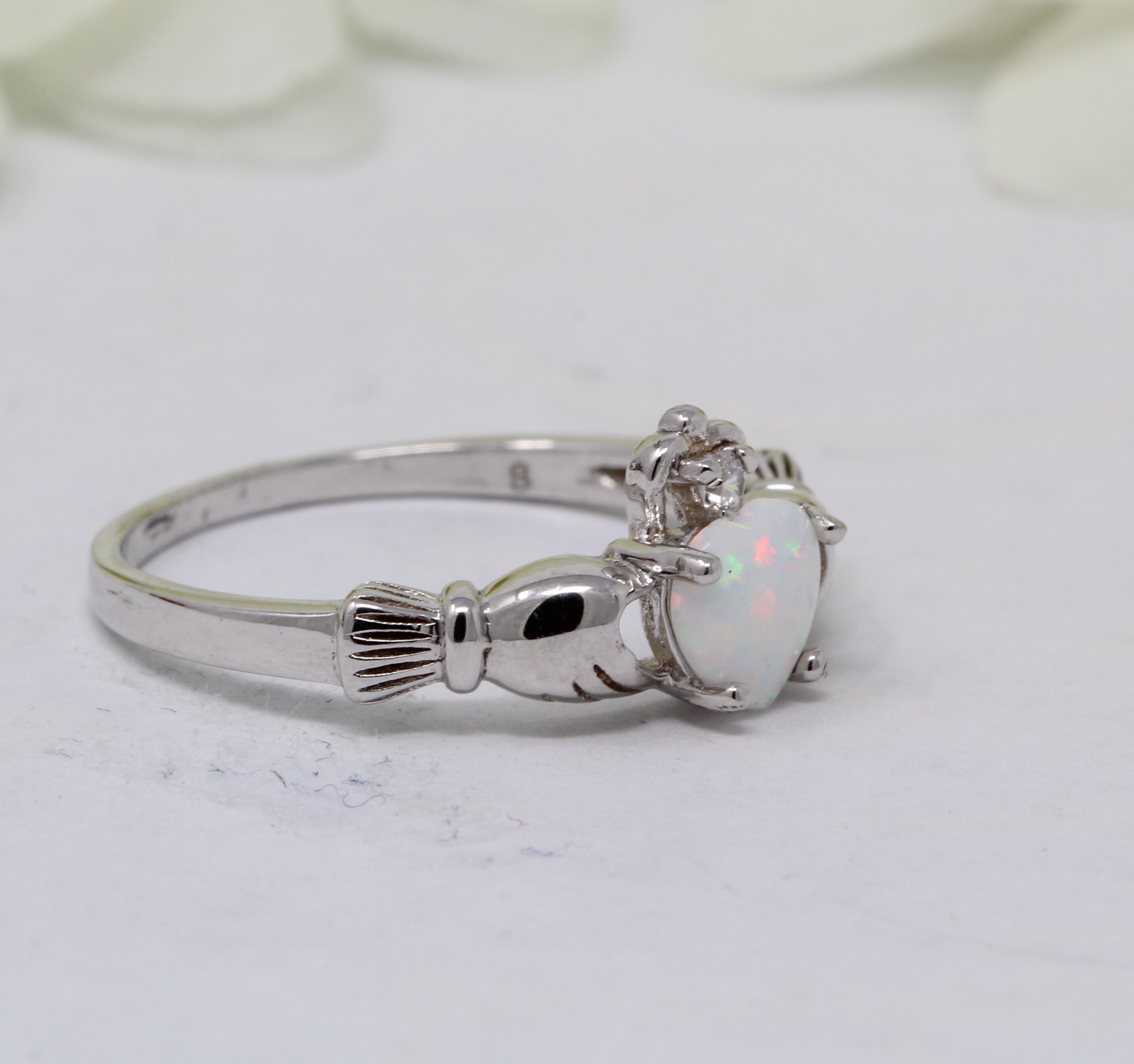 Irish Claddagh Promise Ring Sterling Silver Simulated White | Etsy