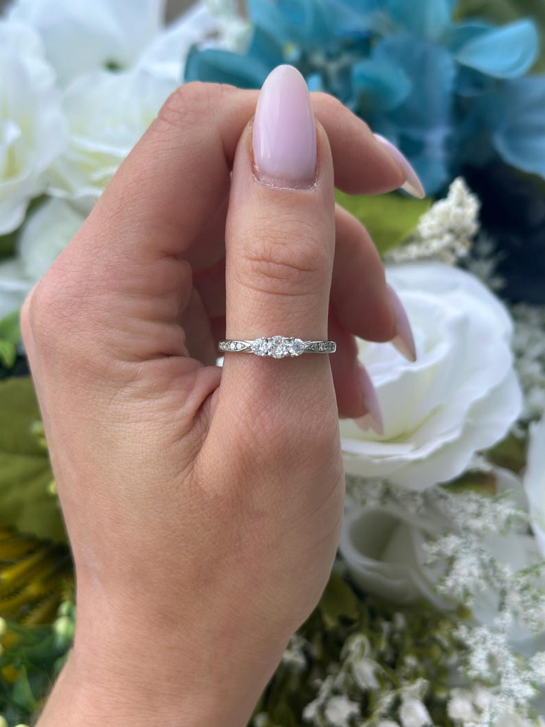 Cubic Zirconia Three Stone Ring: 925 Sterling Silver Engagement Ring - Etsy