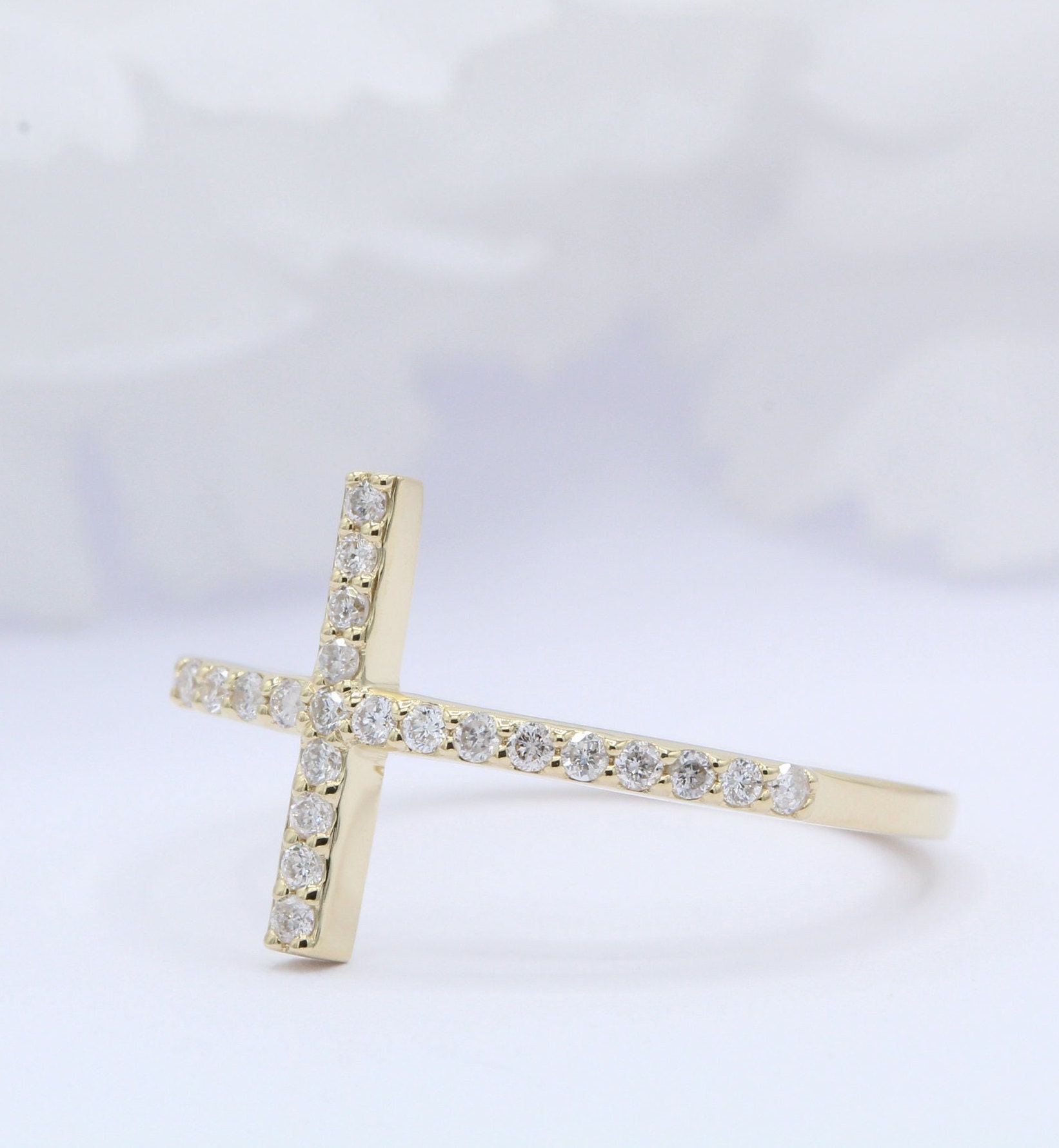 Petite Dainty Cross Ring Sideways Cross Ring Round Pave - Etsy