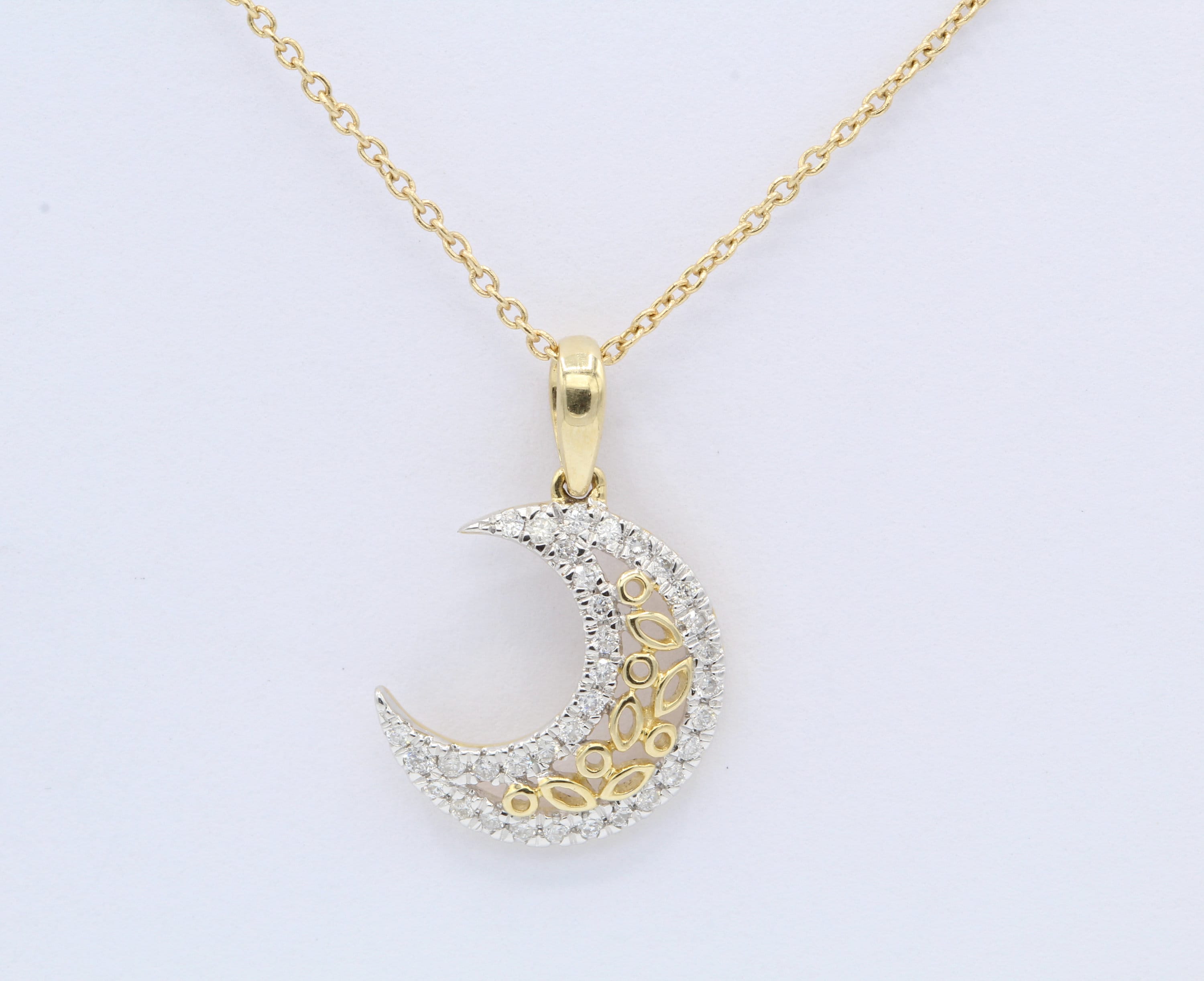 Crescent Moon Pendant Diamond Necklace Pave 0.17ct Diamond 14k | Etsy