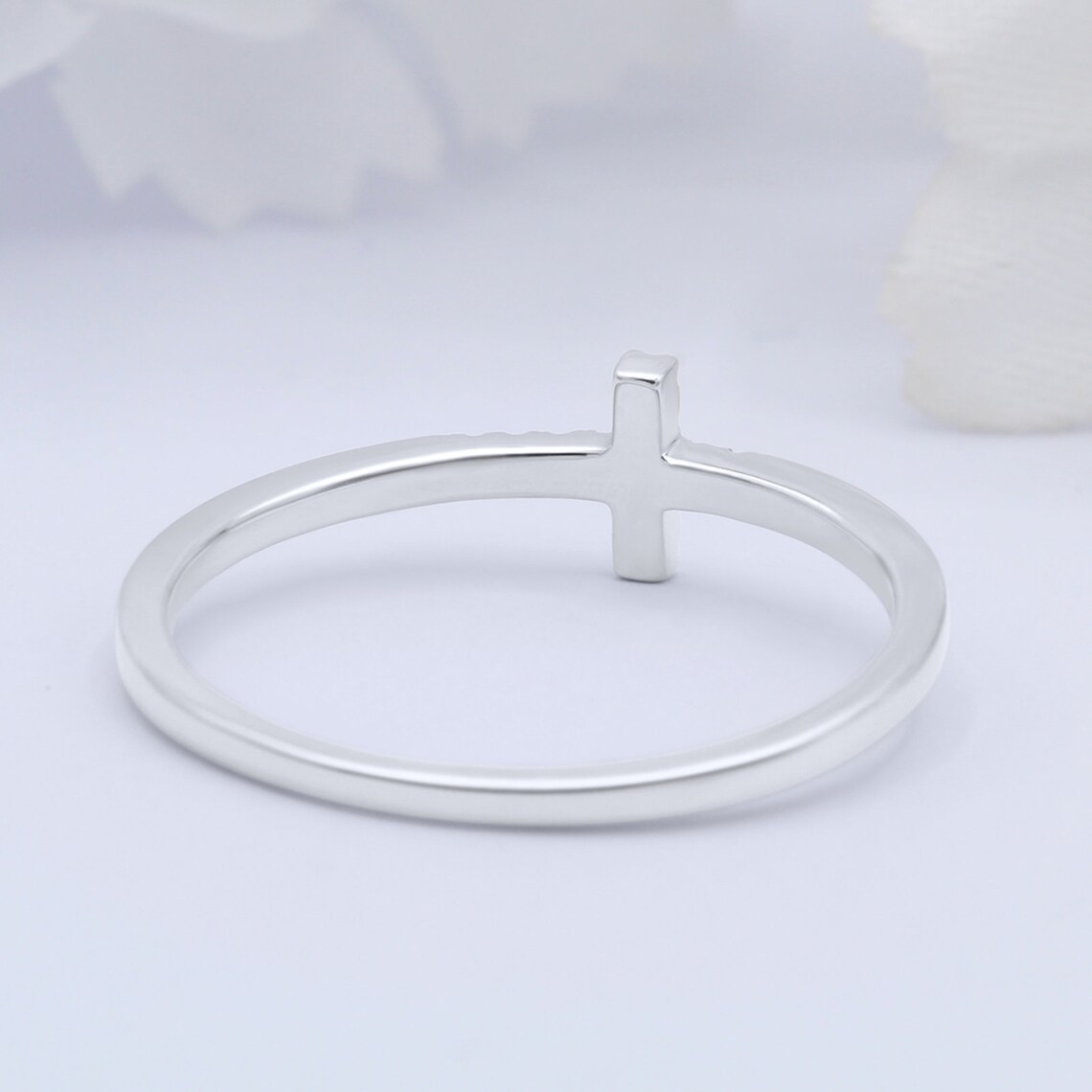 Petite Dainty Cross Ring Sideways Cross Ring Round Natural | Etsy