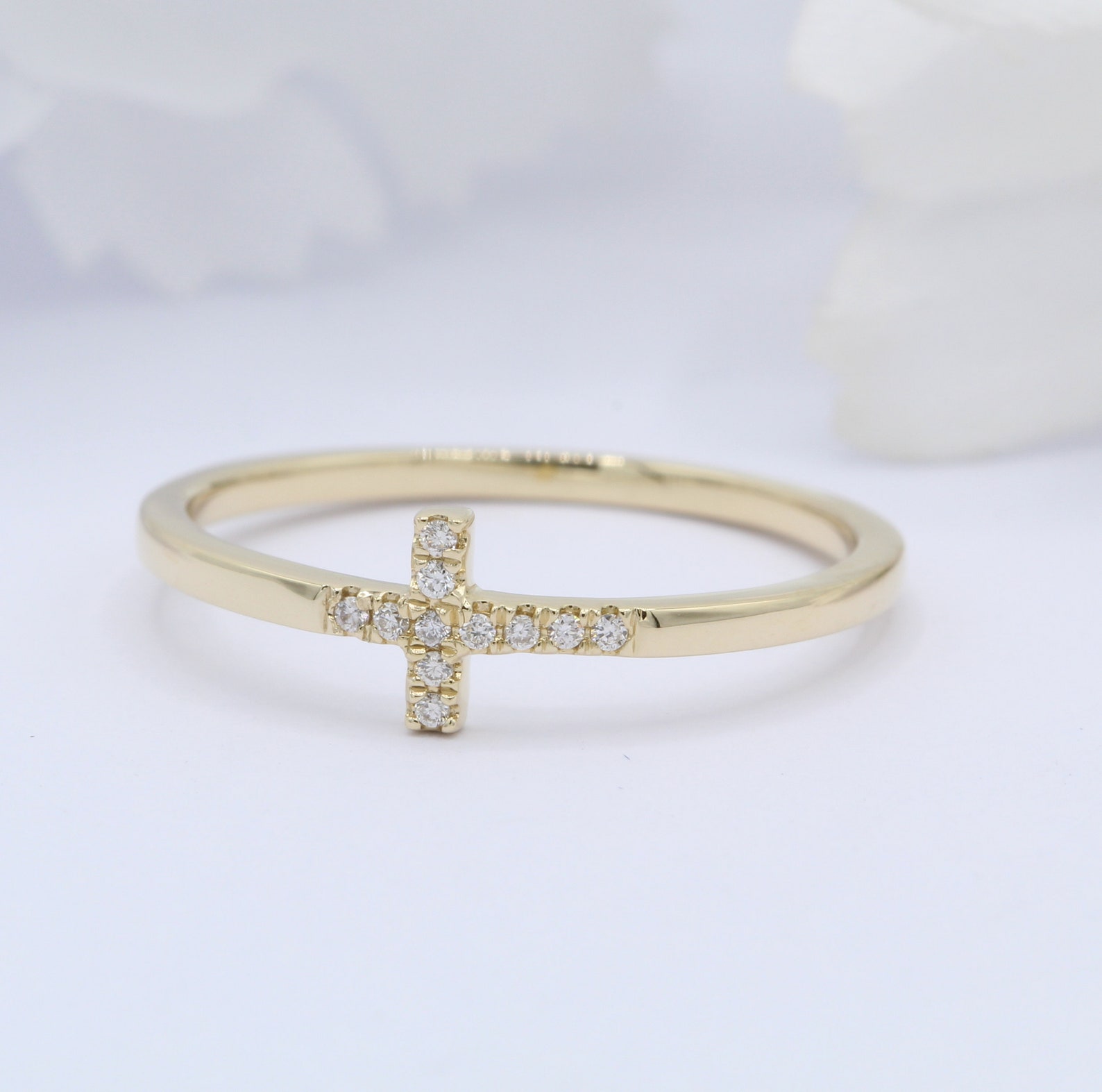 Petite Dainty Cross Ring Sideways Cross Ring Round Natural | Etsy