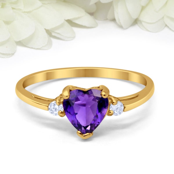 Amethyst Heart Ring - Etsy