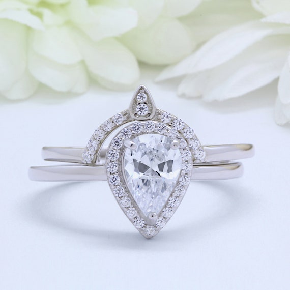 Teardrop Bridal Set Two Piece Wedding Engagement Ring Band - Etsy