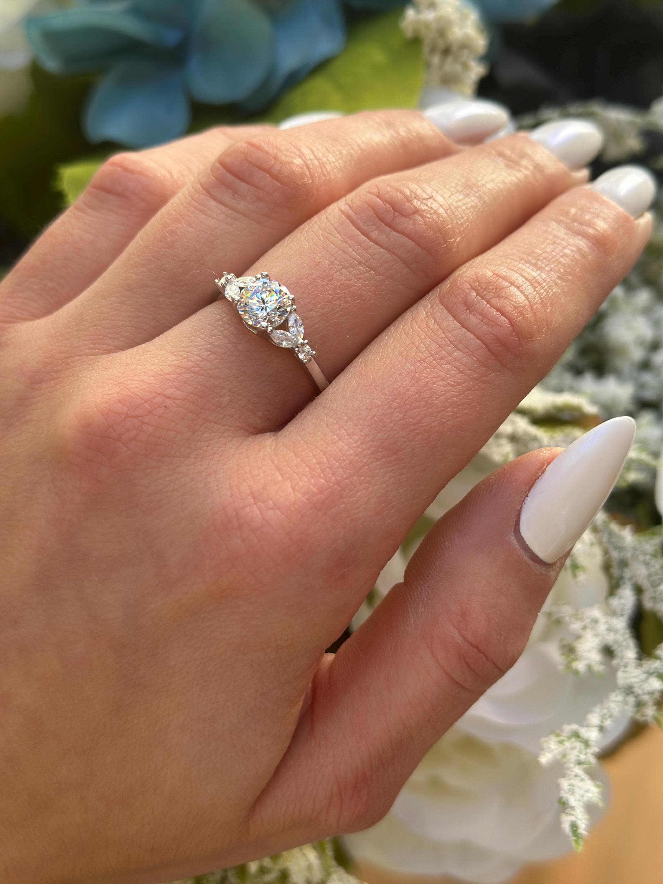 Art Deco Simulated Diamond Engagement Ring: Custom Engrave Ring, Size 9 ...
