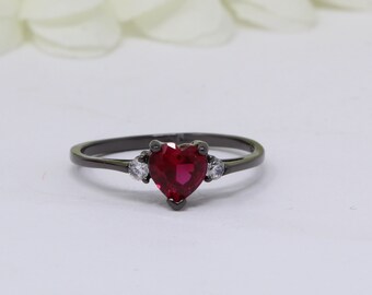 Ruby heart ring | Etsy