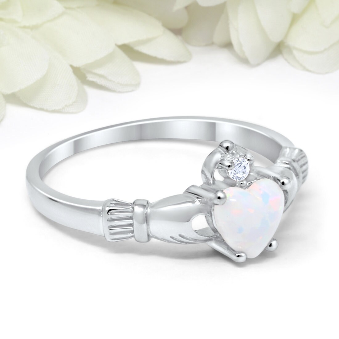 Irish Claddagh Promise Ring Sterling Silver Simulated White | Etsy