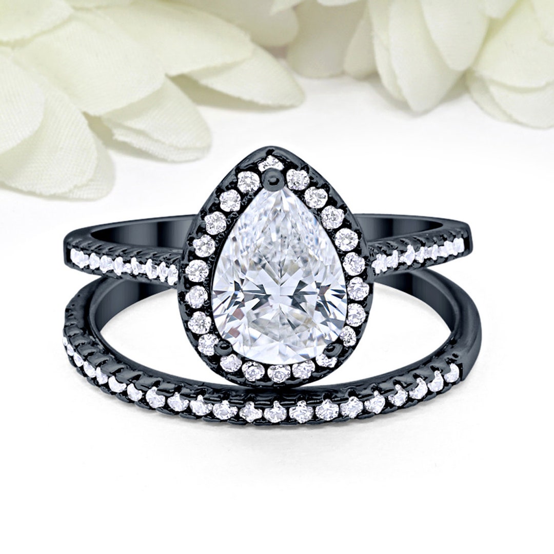 Teardrop Bridal Set Round 1.25 Carat Pear Simulated Diamond - Etsy