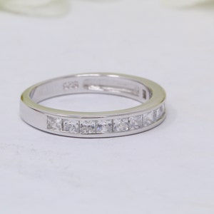3mm Half Eternity Band Ring Invisible Princess Cut Simulated Diamond CZ ...