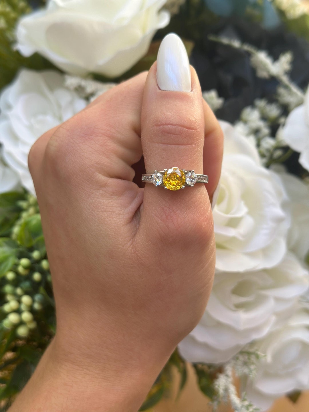 Canary Yellow Simulated Diamond Ring: Sterling Silver Art Deco ...