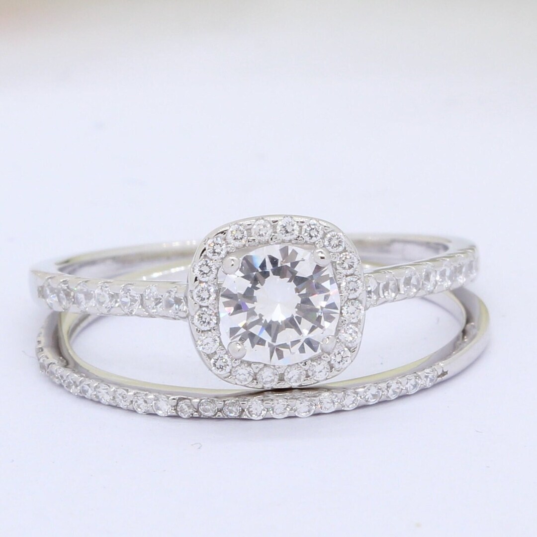 Two Piece Vintage Halo Wedding Engagement Ring Band Bridal Set 0.80ct ...