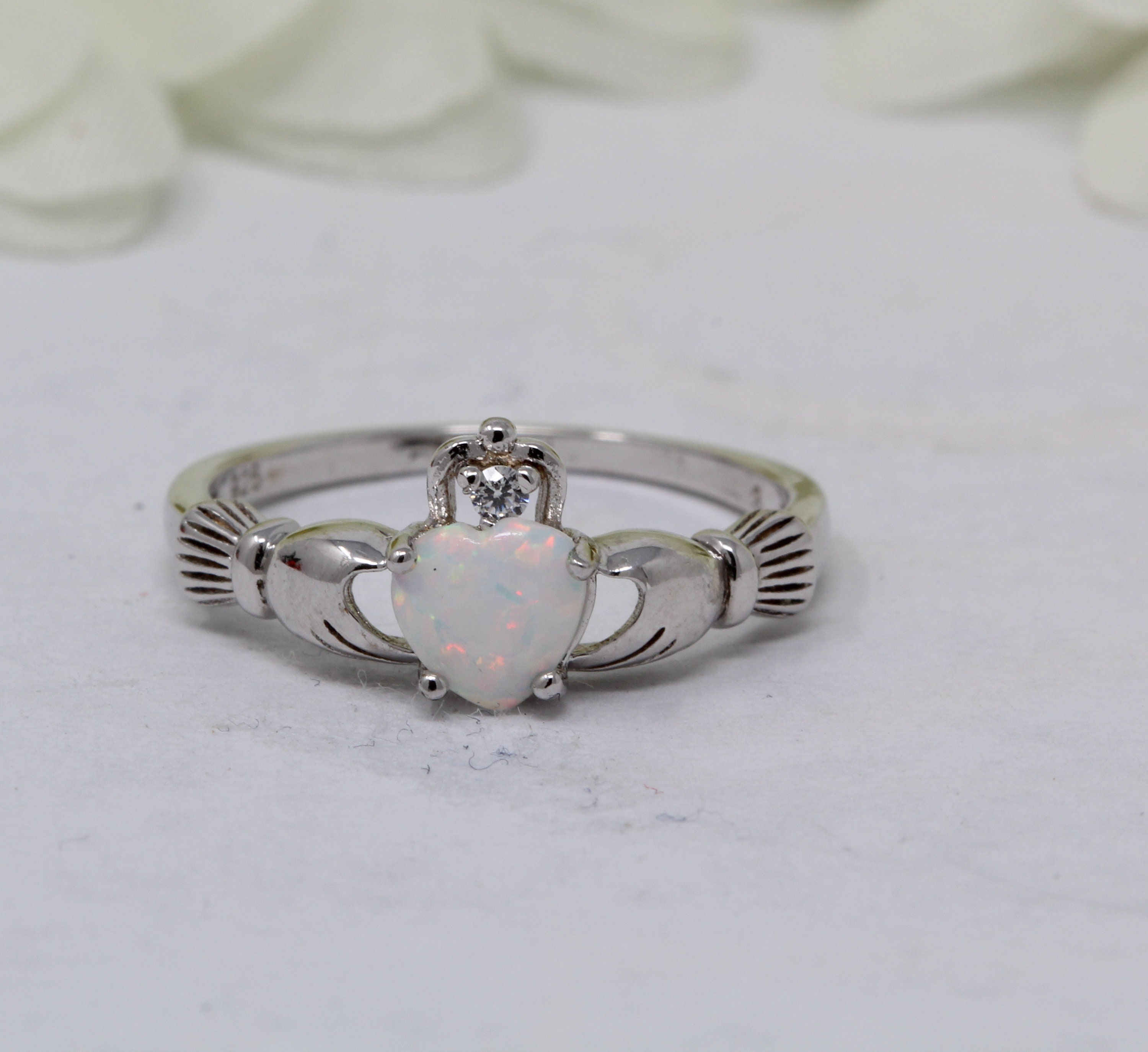 Irish Claddagh Promise Ring Sterling Silver Simulated White | Etsy