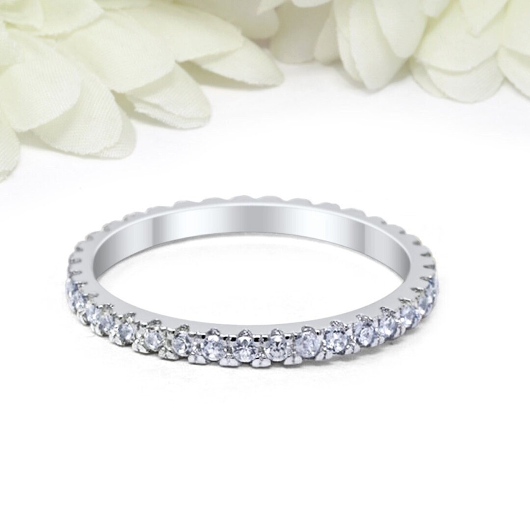 2mm Full Eternity Stackable Band Simulated Diamond CZ Solid 925 ...