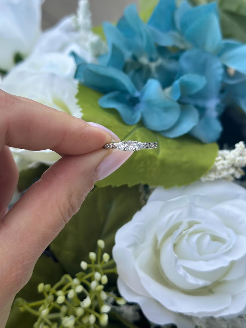 Cubic Zirconia Three Stone Ring: 925 Sterling Silver Engagement Ring - Etsy