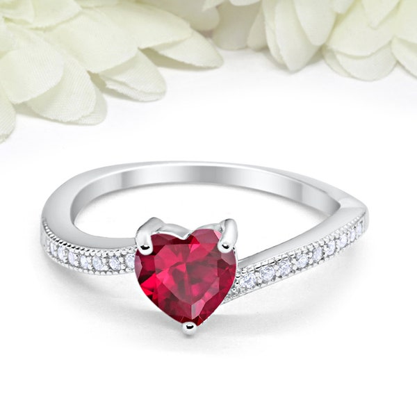 Ruby Heart Ring - Etsy