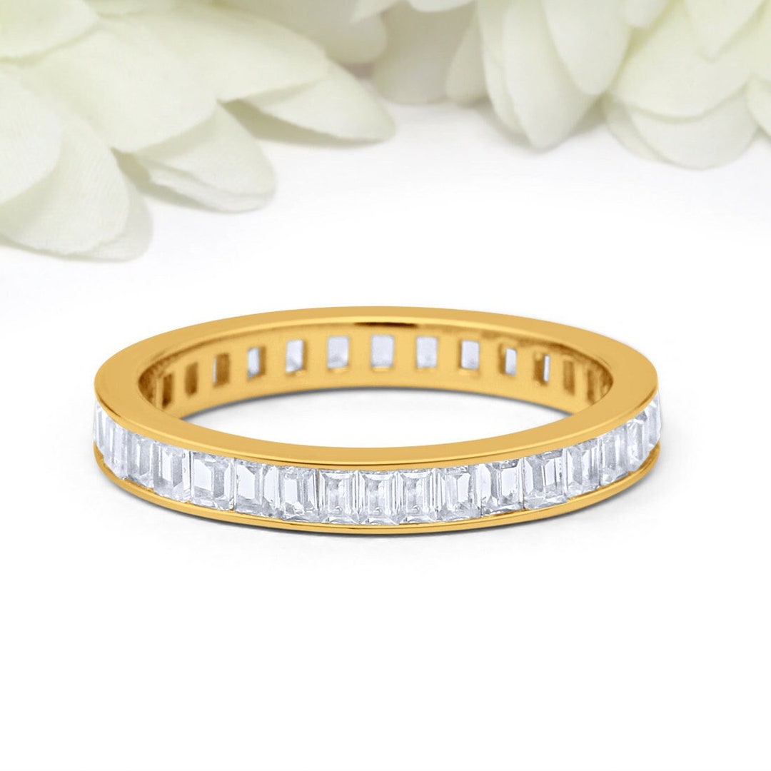 3mm Full Eternity Stackable Stacking Baguette Simulated Diamond Wedding ...