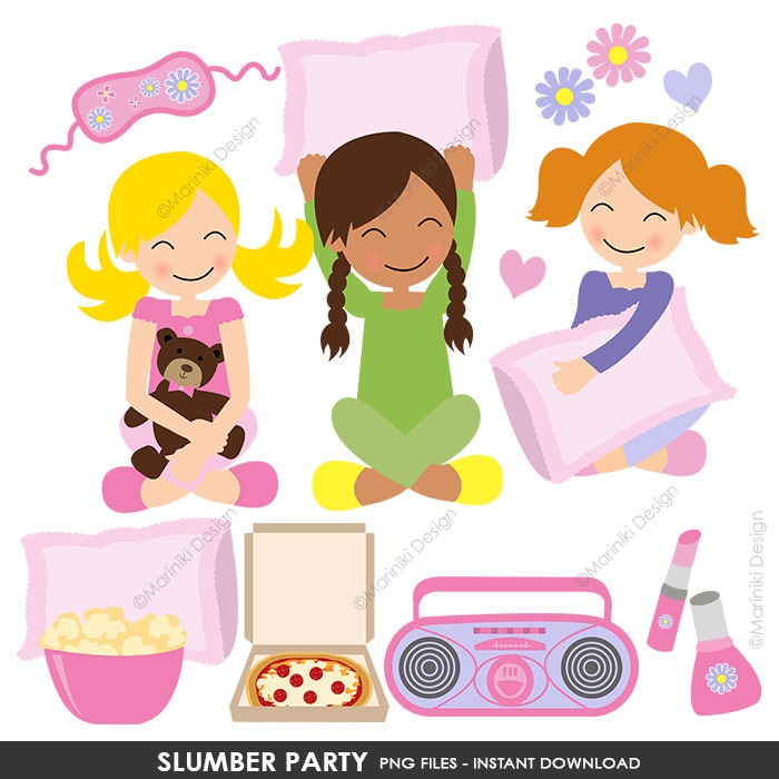 Girls Sleepover Slumber Party Clipart Pajamas Party Clipart | Etsy