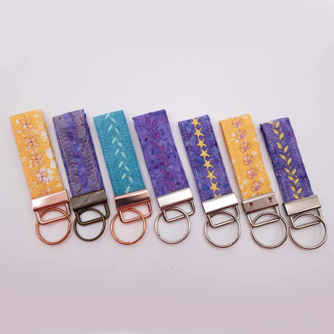 Small Fabric Key Fobs, Machine Embroidered Stitching - Etsy