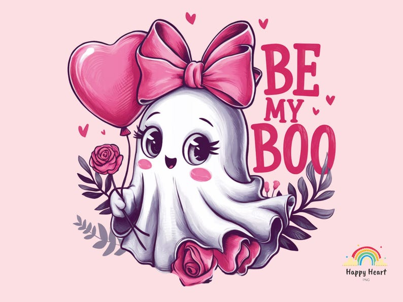 Be My Boo Ghost PNG - Cute Valentine’s Day Clipart, Ghost With Bow and ...