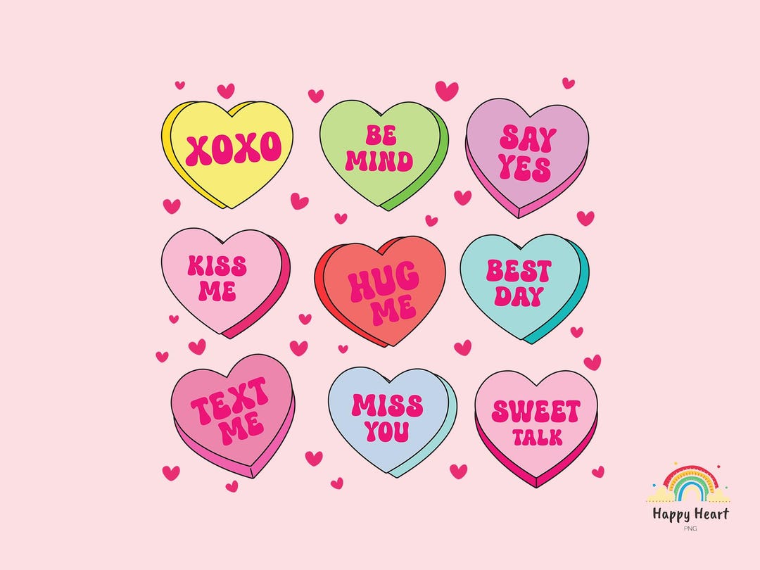 Love Heart PNG | Sweetheart Candy Hearts With Text | Digital Download ...