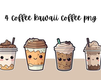 4 Kawaii Cute Coffee Hot Drink PNG - Etsy