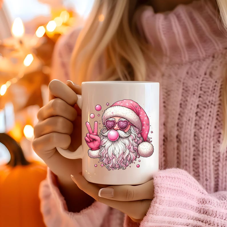 Cool Pink Santa PNG | Girly Christmas Sublimation Design | Heart ...