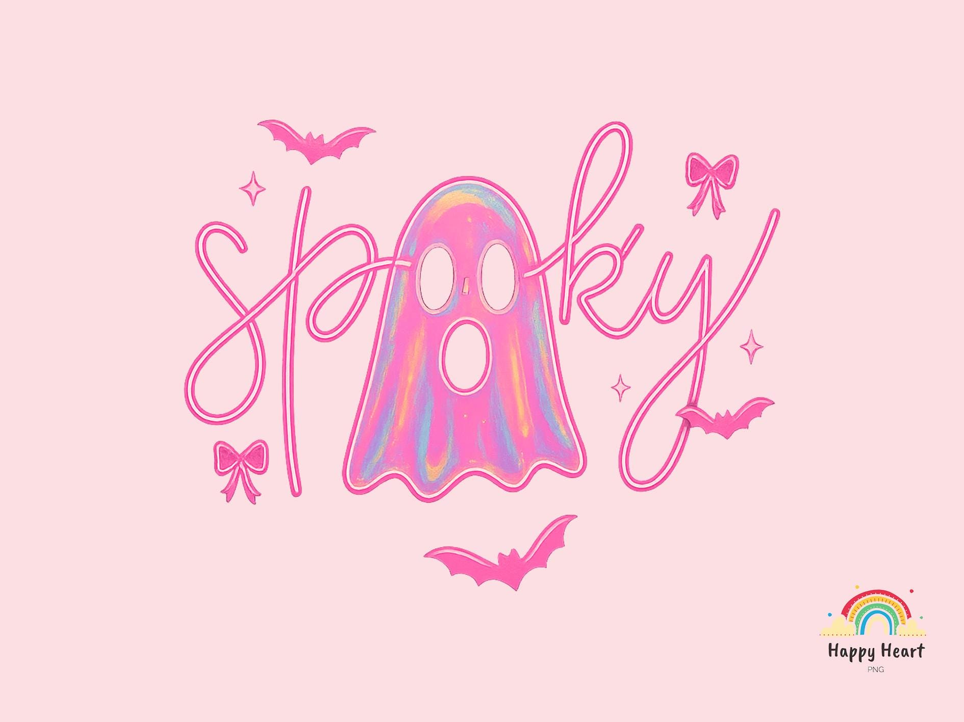Cute Pink Neon Spooky Ghost PNG | Halloween Sublimation Design | Pastel ...