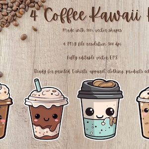 4 Kawaii Cute Coffee Hot Drink PNG - Etsy