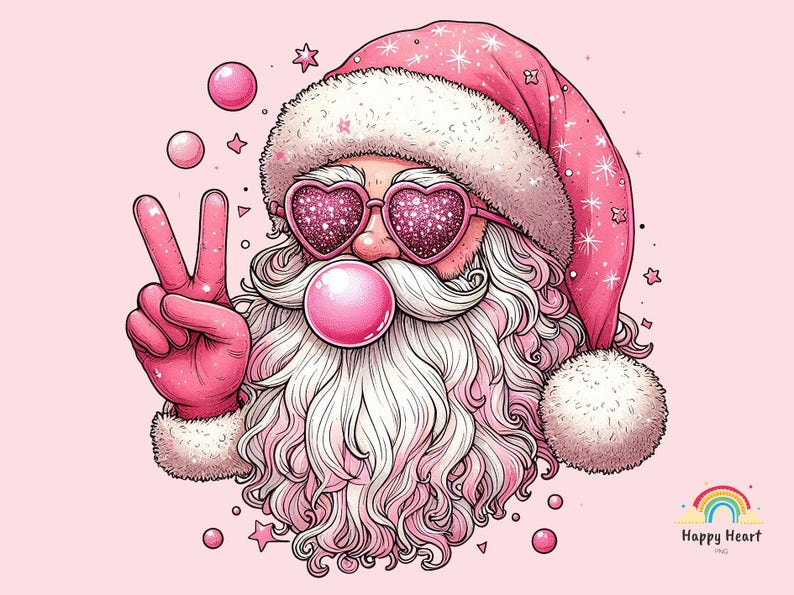 Cool Pink Santa PNG | Girly Christmas Sublimation Design | Heart ...