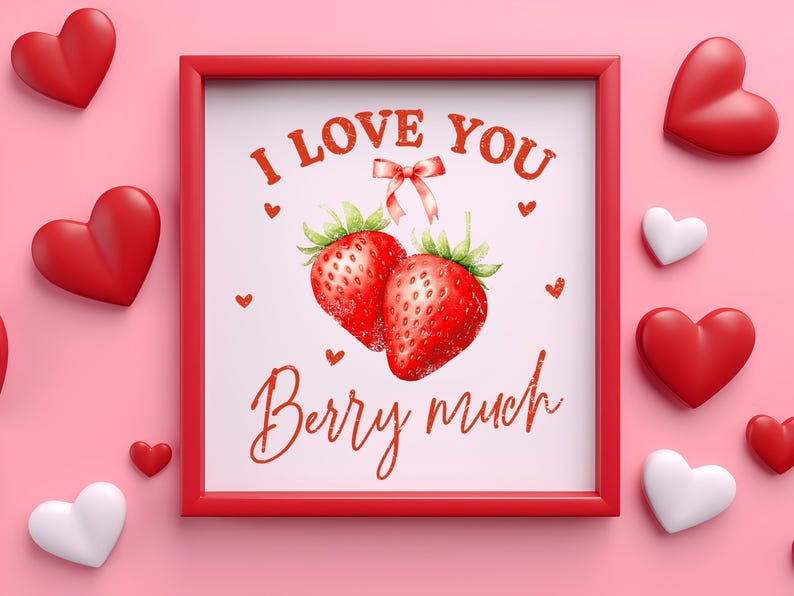 I Love You Berry Much PNG – Cute Strawberry Design for Sublimation ...