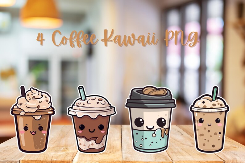 4 Kawaii Cute Coffee Hot Drink PNG - Etsy