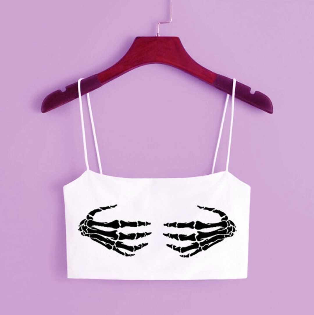 Skeleton Hand Crop Top Halloween Strap Cropped Skeleton Hand Boobs ...