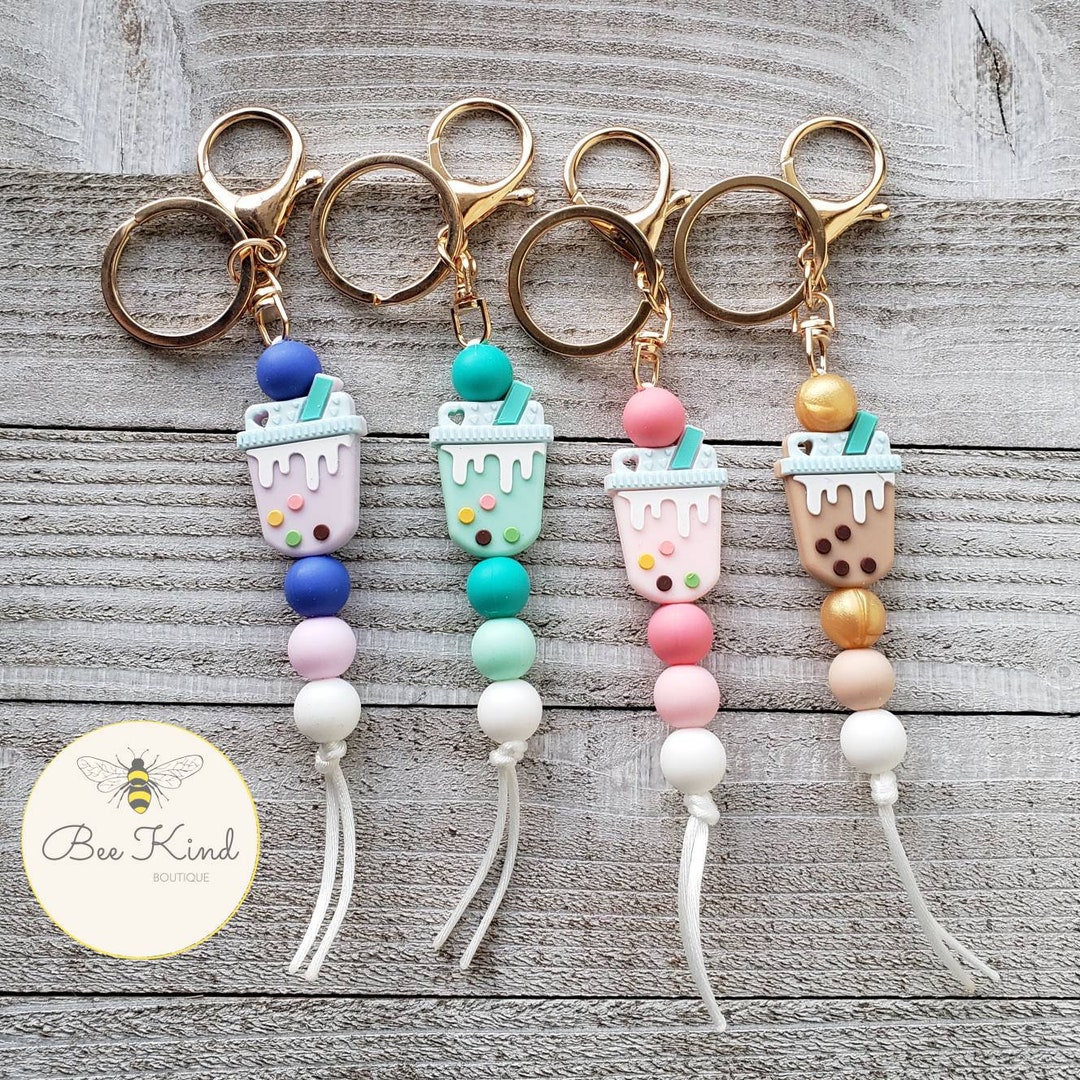 Boba Bubble Tea Keychain With Silicone Beads & Gold Hardware - Etsy
