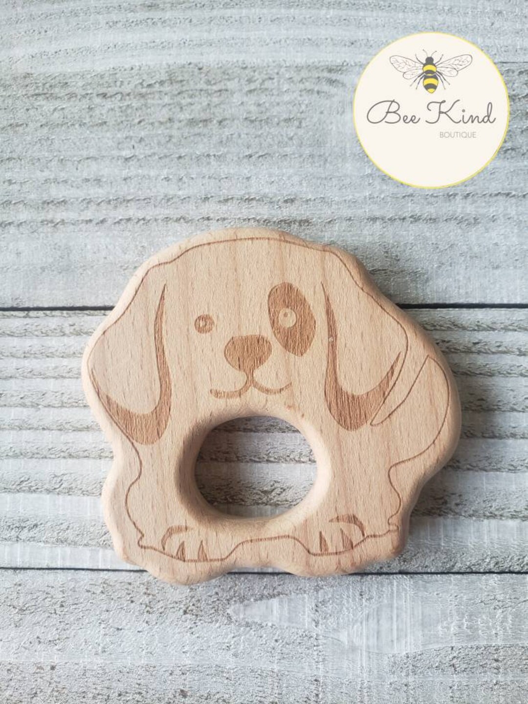 Wooden Puppy Dog Teether With Laser Engraved Details for Baby - Etsy