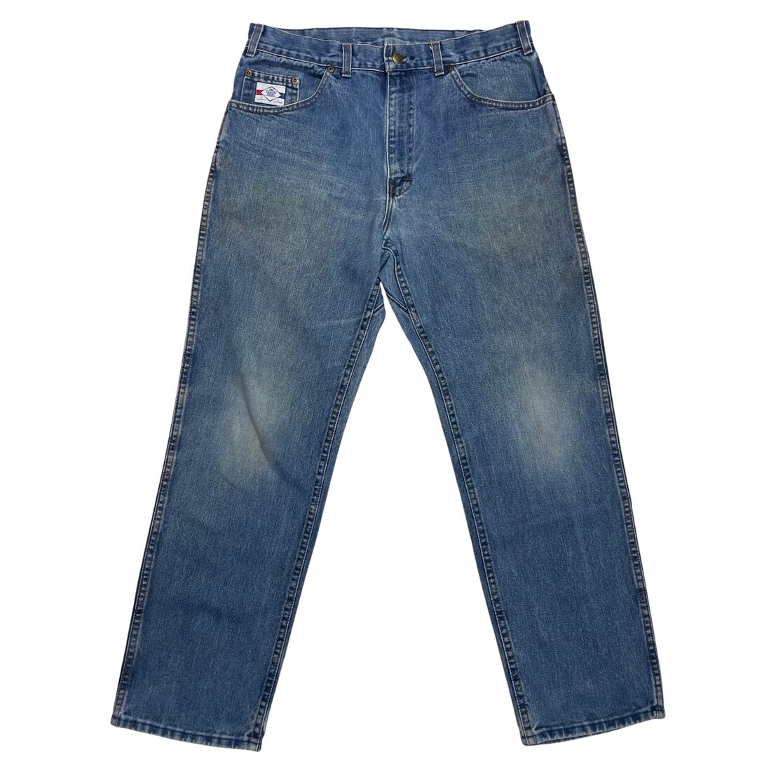 90s Vintage Distressed USA WORKS Jeans , 34 Waist , Patina Effect Faded ...