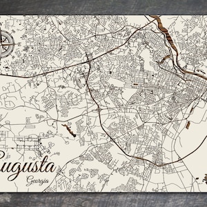 Augusta, Georgia Street Map | Wood Engraved Maps, Wall Art| Wood Wall ...