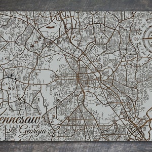 Kennesaw, Georgia Street Map | Wood Engraved Maps, Wall Art| Wood Wall ...