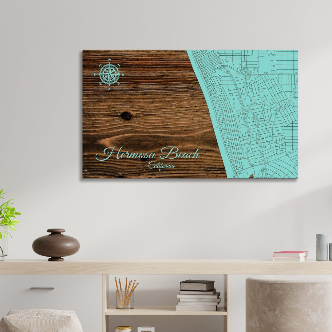 Hermosa Beach California Map: Wood Engraved Wall Art - Etsy