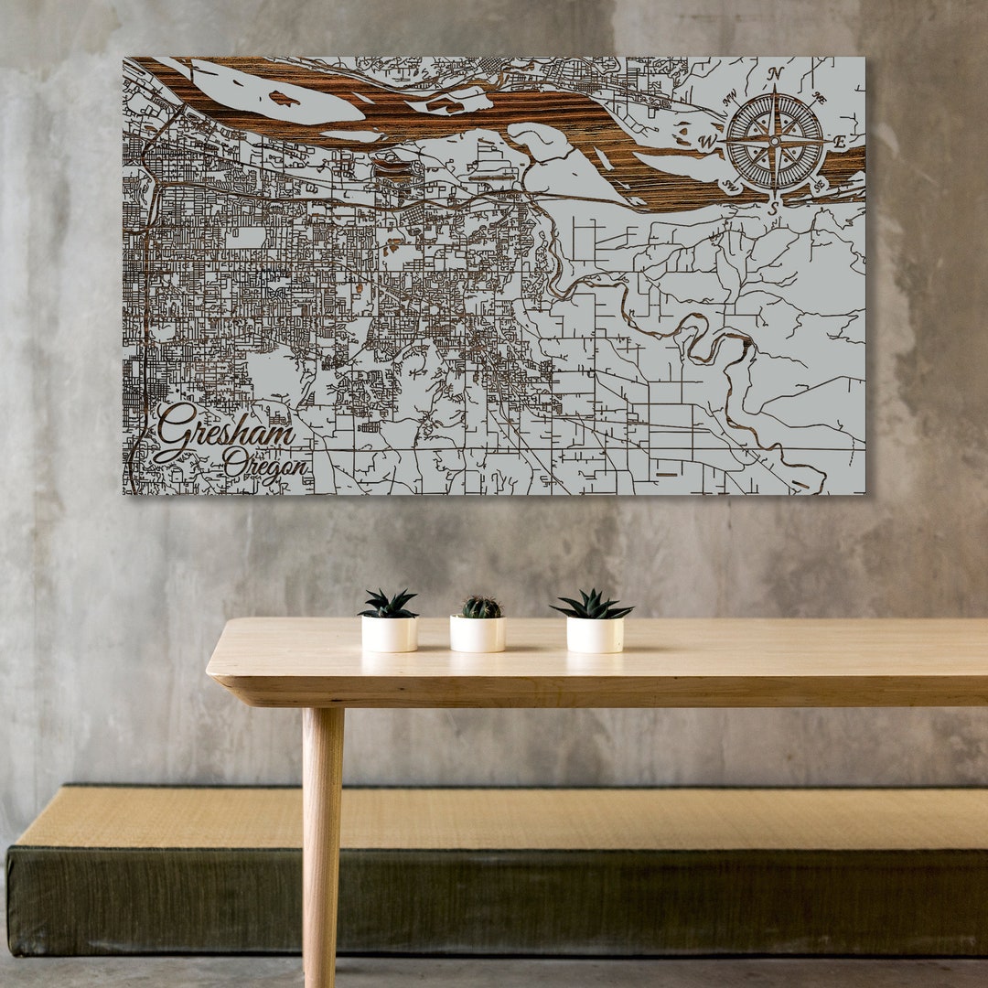 Gresham, Oregon Street Map | Wood Wall Art | Wood Wall Map | Wood Engraved Map of Gresham, OR ...