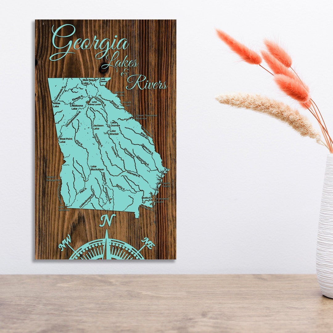 Georgia Lakes and Rivers Maps, Georgia Wall Art Décor, Georgia River ...