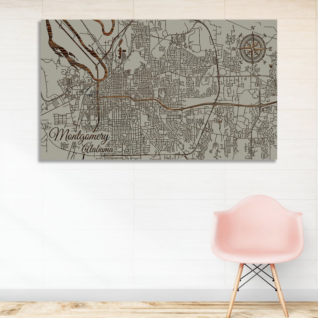 Montgomery, Alabama Street Map | Wall Art| Wood Wall Decor | Home Decor ...