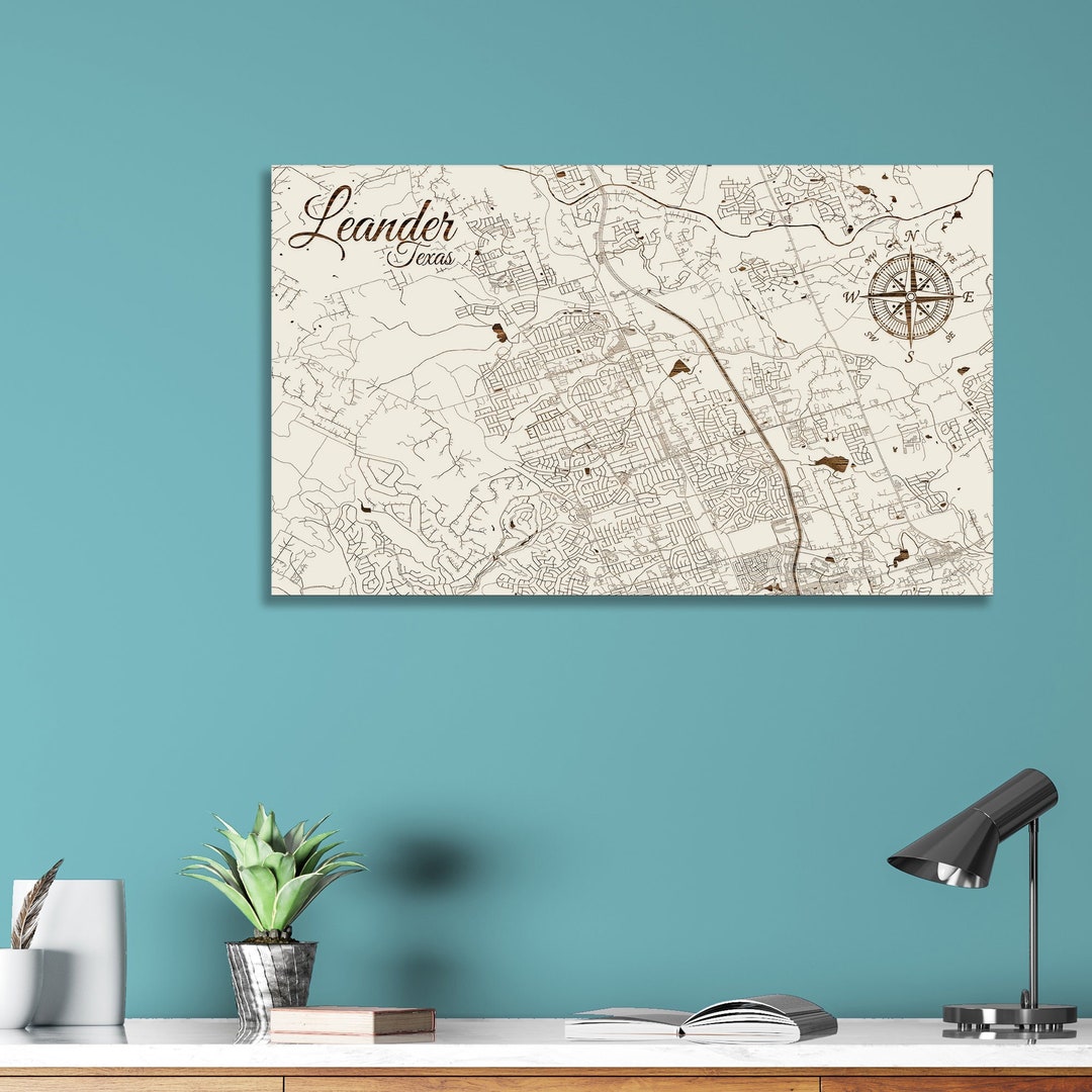 Texas: Leander Street Map| Wood Wall Decor - Etsy
