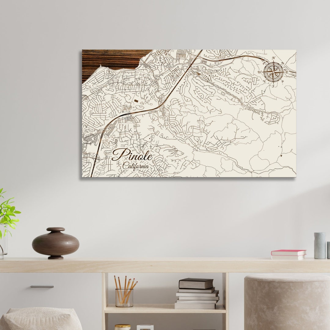Pinole California Street Map: Wood Engraved Wall Art - Etsy